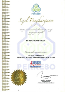 Appreciation Letter from Perkeso - BP Healthcare